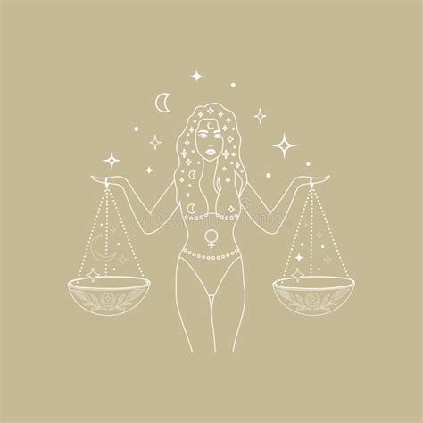 Libra Girl Zodiac Sign Design Illustrations Esoteric Vector Element
