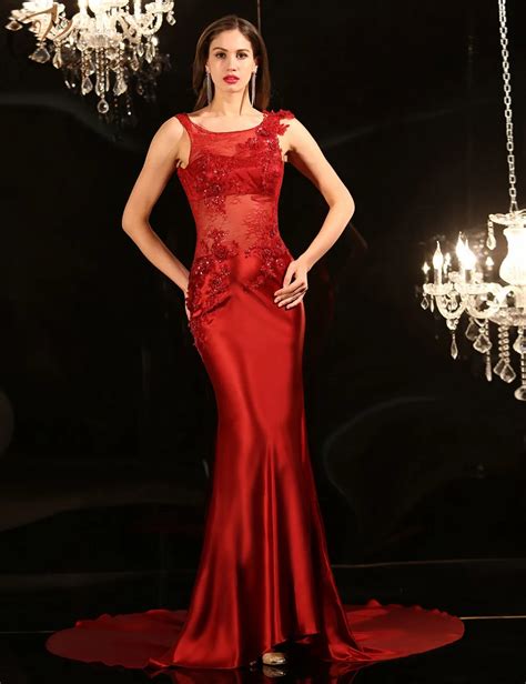 Jeanny Sol Nova Chegada 2016 Vestidos Sereia Colher Apliques Sexy