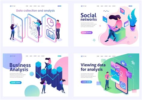 Premium Vector Set Of Isometric Conceptssocial Networks Data Analysis