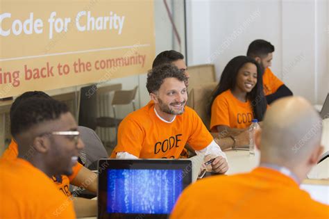 Hackers Coding For Charity At Hackathon Stock Image F0223040 Science Photo Library