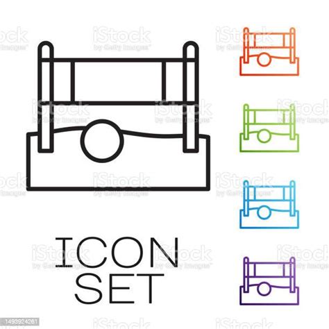 흰색 배경에 분리된 공 아이콘이 있는 검은색 선 배구 네트 아이콘을 화려하게 설정합니다 벡터 Championship에 대한 스톡 벡터 아트 및 기타 이미지 Istock