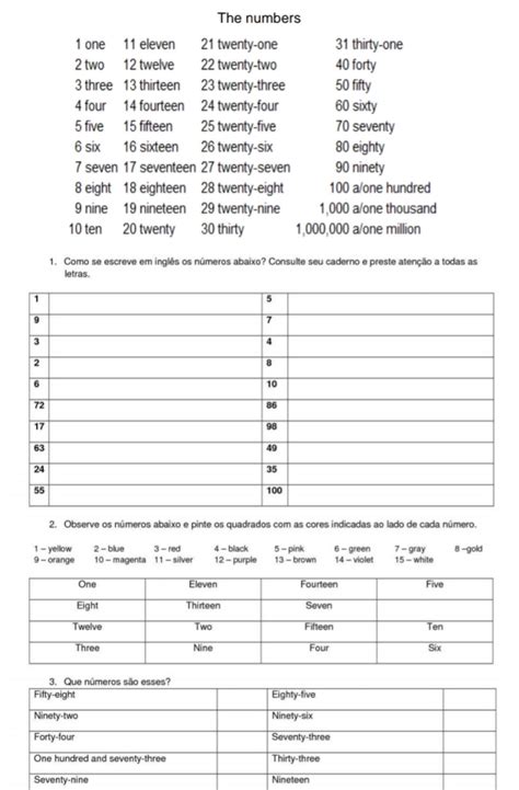 Exercícios Números Em Inglês De 1 A 20 REVOEDUCA