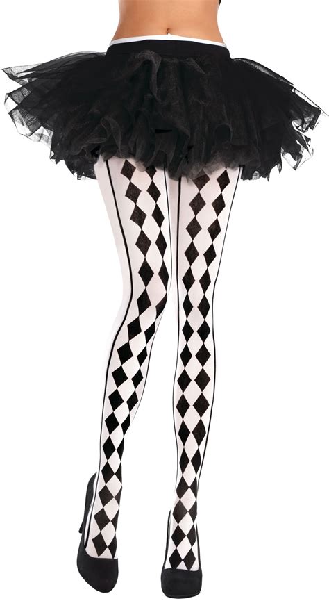 Adult Dc Birds Of Prey Harley Quinn Semi Opaque Seamless Tights Blackwhite Diamond Print One