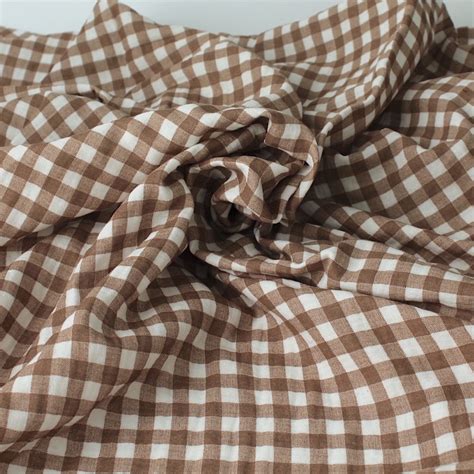 Tissu Double Gaze De Coton Naturel BIO Exclusif Vichy Camel