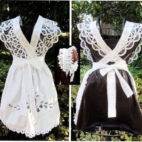Handmade Setvictorian White Cotton Battenburg Lace Bib Apron Etsy