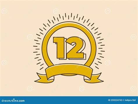 Vintage Yellow Circle Badge With Number 12 On It Stock Vector