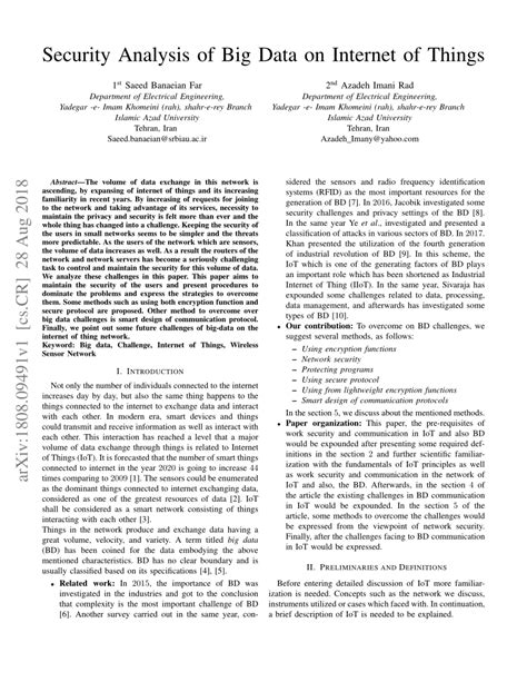 Pdf Security Analysis Of Big Data On Internet Of Things