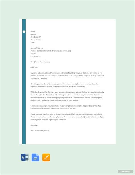 Complaint Letter Against Neighbour Template In Google Docs Pages Word