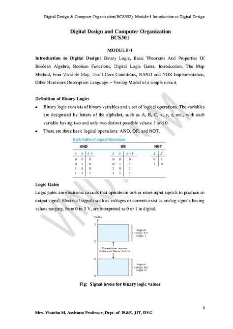 Module 1 Ddco Thank 1 Digital Design And Computer Organization Bcs