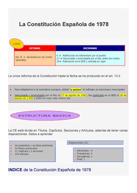 La Constitucion Esquemas La Constitución Española De 1978 La única