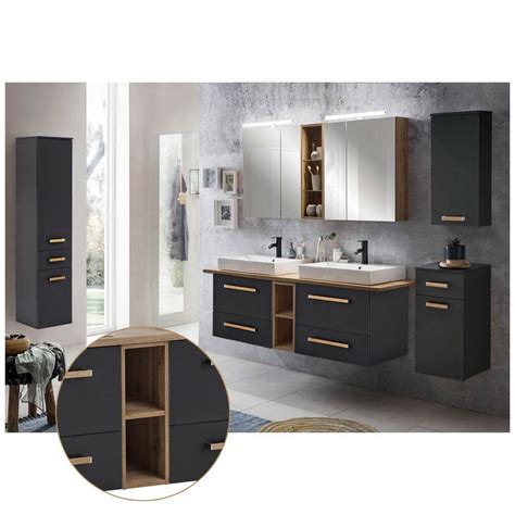 Lomadox Badmöbel Set Dabo 04 Spar Set 6 St Anthrazit Eiche