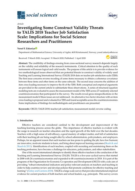 Pdf Investigating Some Construct Validity Threats To Talis 2018