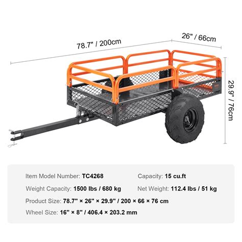 Vevor Heavy Duty Steel Atv Dump Trailer 1500 Pound Load Capacity 15