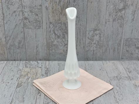 Vintage Milk Glass Bud Vase Fenton Thumb Print Swung Milk Glass Vase