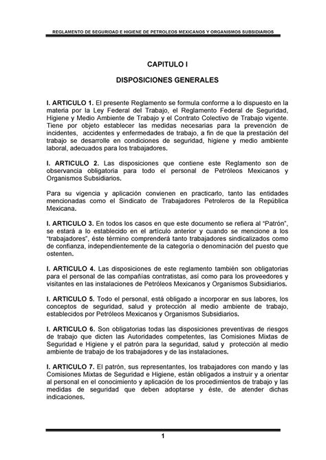 Reglamento De Seguridad E Higiene Capitulo I Disposiciones Generales