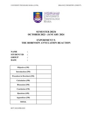 Experiment Chm LABORATORY REPORT ORGANIC CHEMISTRY CHM NAME OF Babe NUR