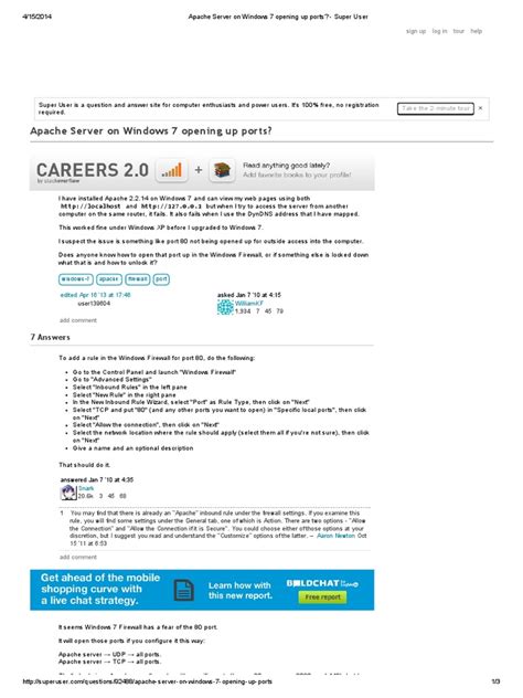 apache server on windows 7 opening up ports 7 answers pdf port computer networking