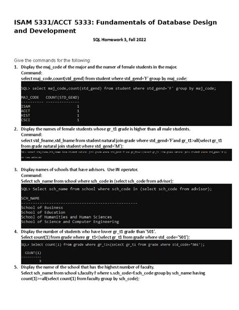 Sql Hw3 Sql Coding Practice Isam 5331acct 5333 Fundamentals Of