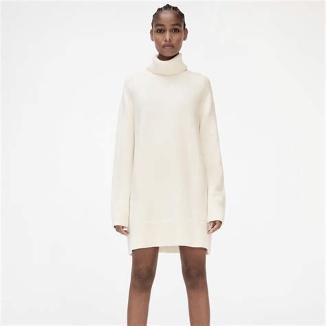 Zara Cream Knitted Roll Neck Jumper Dress Depop
