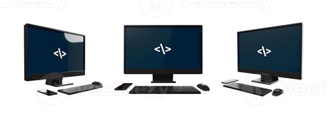 3d Computer Setup Keyboard Mouse With Monitor Screen Programing Coding 21451455 Png