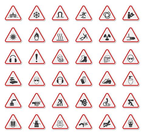 Warning Sign Set With Icons In Red Outlined Triangle 1078205 Vector Art