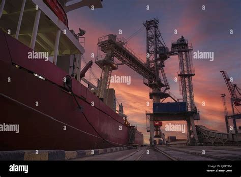 Bulk Carrier At Port Grain Elevator Panamax Bulk Carrier Loaded With