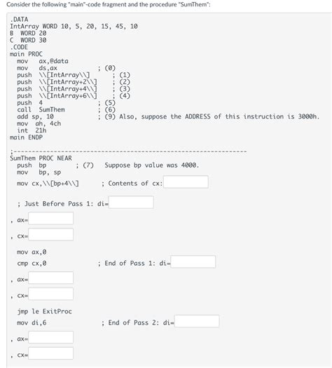 solved consider the following main code fragment and the