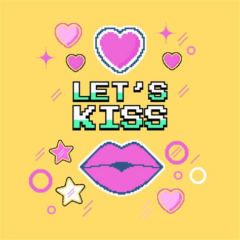 Lets Kiss Pixel Art Illustration Square T Card Or Poster For