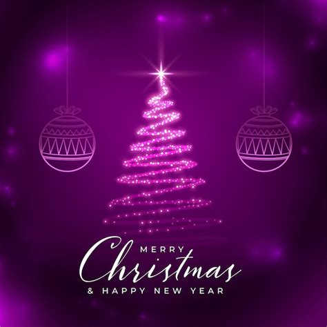 반짝이는 크리스마스 트리 보라색 소원 인사말 배경 벡터 일러스트 레이 션 무료 벡터