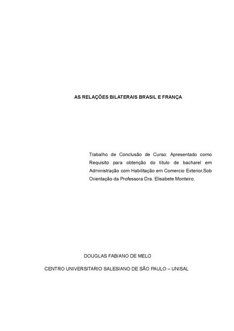 Relações Entre Brasil E França Tcc Comercio Exterior Relações