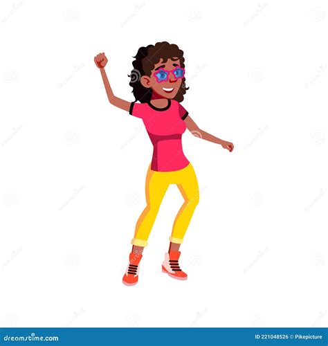 Enjoyment Young Lady Dancing Disco On Dance Floor Cartoon Vector