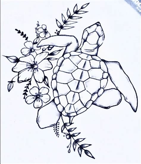 Turtle Tattoo Designs With Flower Accents