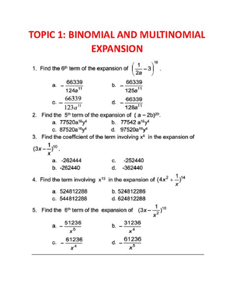 Topic 1 Binomial And Multinomial Expansion Civil Engineering