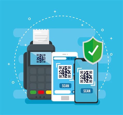스마트 폰 컴퓨터 데이터 폰 및 방패 벡터 디자인 내부 Qr 코드 무료 벡터