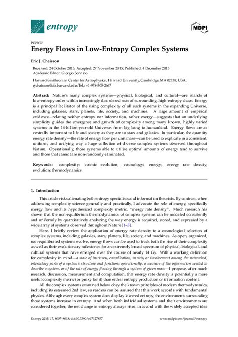Pdf Energy Flows In Low Entropy Complex Systems