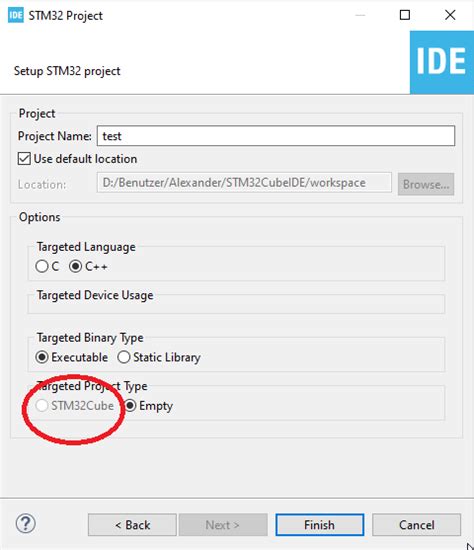 Solved Cannot Create A Stm32 Project In Targeted Projec Stmicroelectronics Community