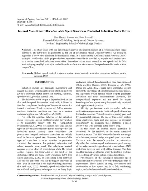 Pdf Internal Model Controller Of An Ann Speed Sensorless Controlled Induction Motor Drives