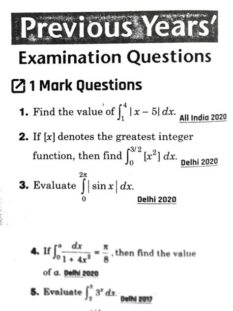 Definite Integration Previous Years Questions Pdf