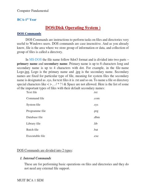 bca dos commands pdf computer file filename