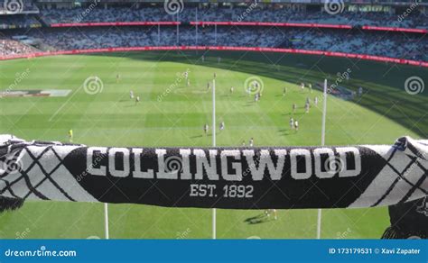 Collingwood Magpies Supporter Scarf With Blurred Background View Of