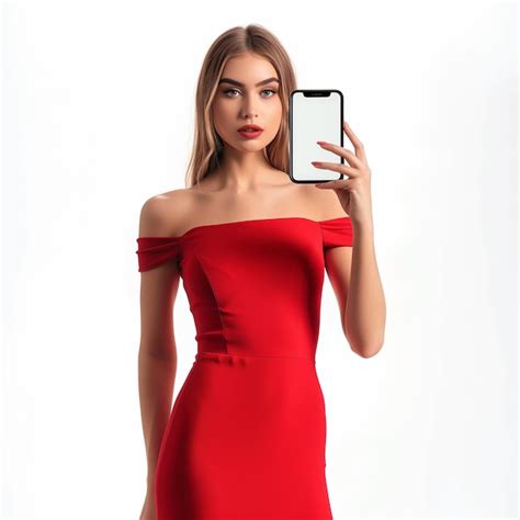 Premium Photo A Woman In A Red Dress With A Dollar Bill On Red
