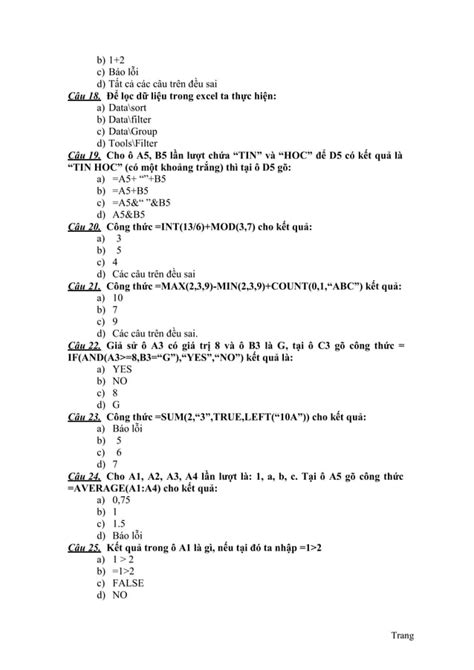 Đề Cương Ôn Tập Tin Học Ứng Dụng Có Đáp Án PDF
