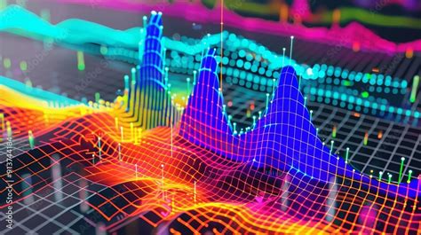 3d Graph Representing Data Analytics With Colorful Peaks And Valleys On A Grid Illustrating