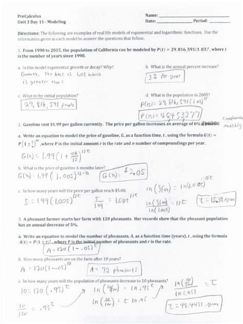 Unit 3 Day 11 Modeling Answers Pdf