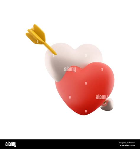 3d Rendering Couple Red Hearts Pierced By Cupids Arrow Icon 3d