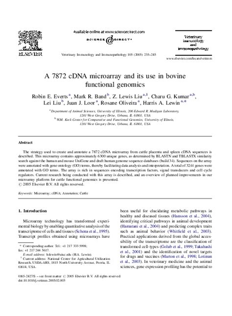 Pdf A 7872 Cdna Microarray And Its Use In Bovine Functional Genomics