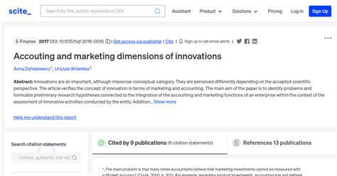 [citation Report] Accouting And Marketing Dimensions Of Innovations