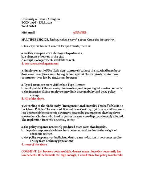 ECON2306 FALL2022 Midterm IIAnswers University Of Texas Arlington