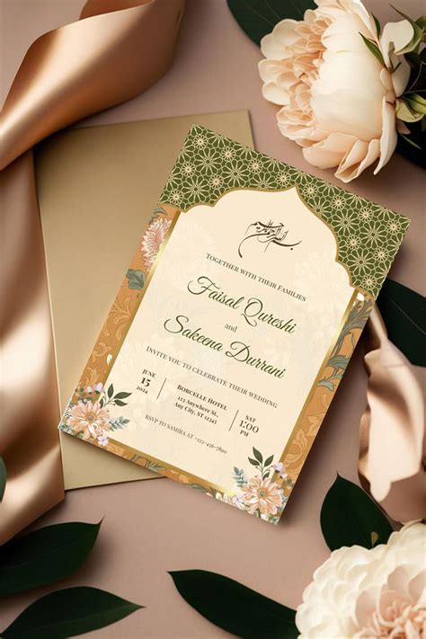 Islamic Wedding Invitation Baraat Invitation Royal Green Gold Muslim