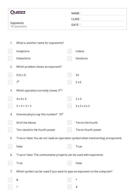 50 Exponents Worksheets On Quizizz Free And Printable